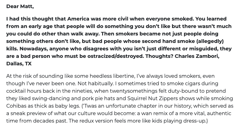 Matt labash’s defense of cigarettes. | Planned Man